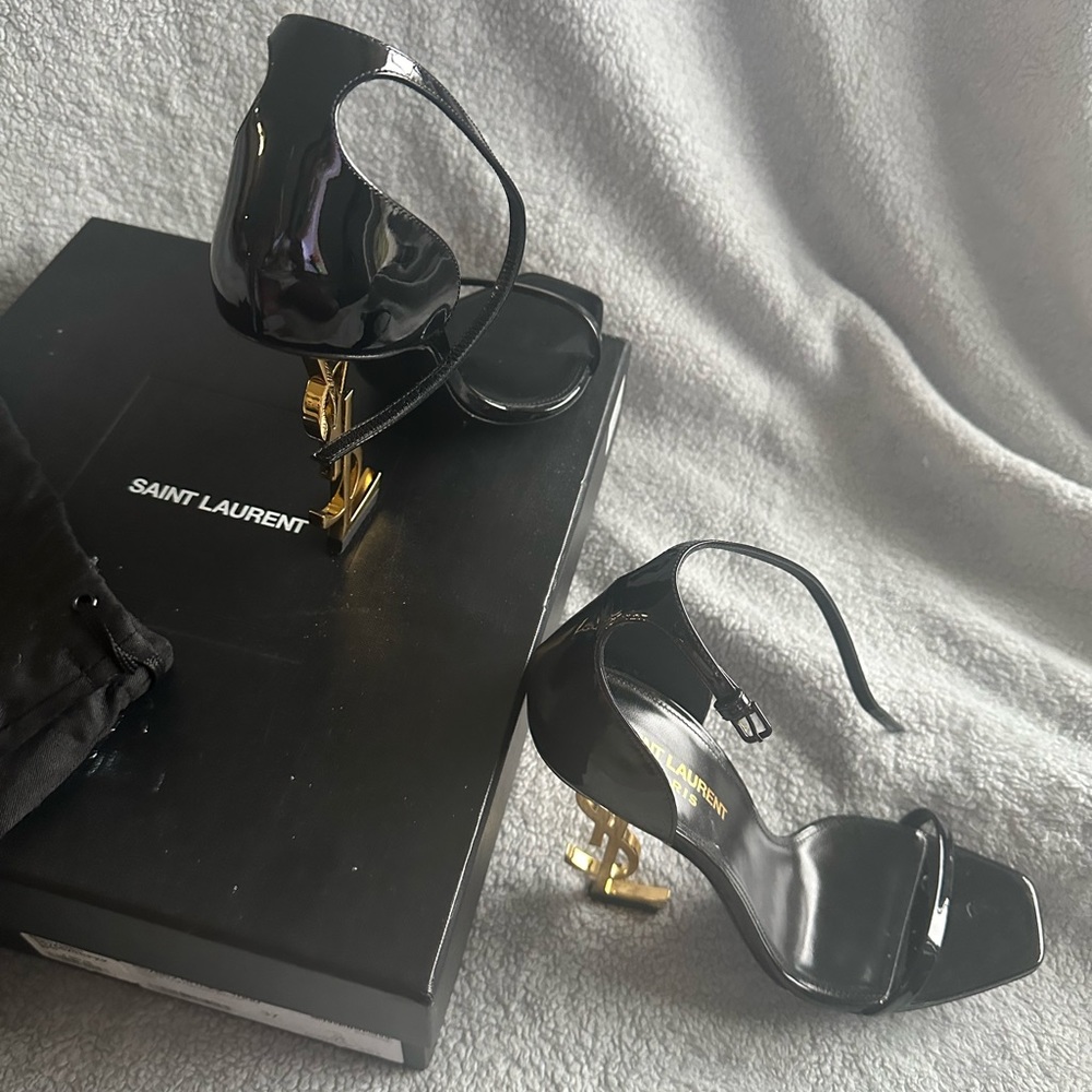 Saint Laurent Opyum Ysl Logo-Heel Sandals With Golden… - Gem